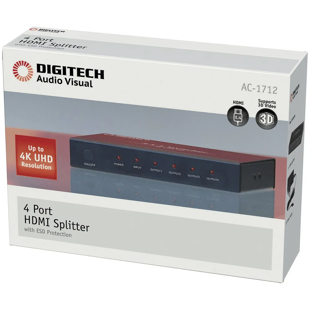 Digitech 4 Way Splitter with 4K Support | Jaycar Australia