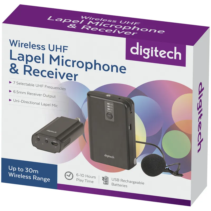 Digitech Wireless UHF Lapel Microphone and Receiver | Jaycar New Zealand