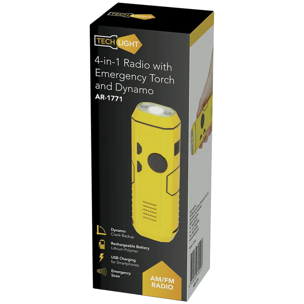 Techlight 4 in 1 Dynamo Radio (FM/AM) Torch Hand Crank Emergency ...