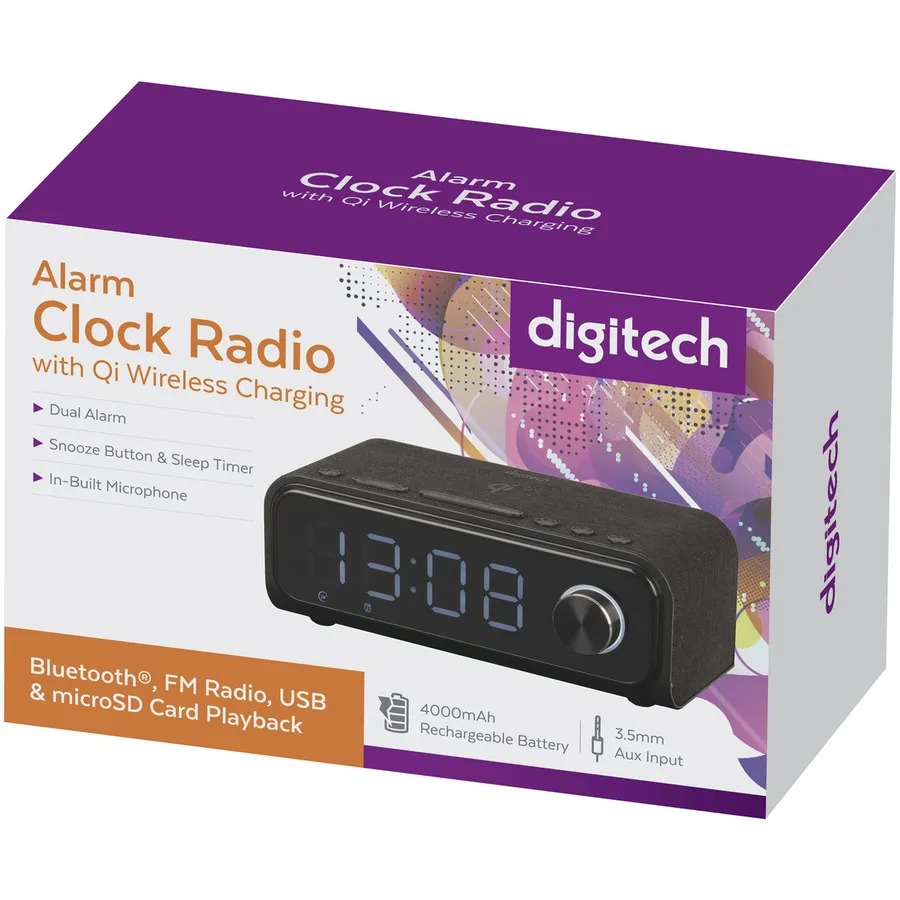 Alarm LED Clock Radio with QI Wireless Charging | Jaycar Australia