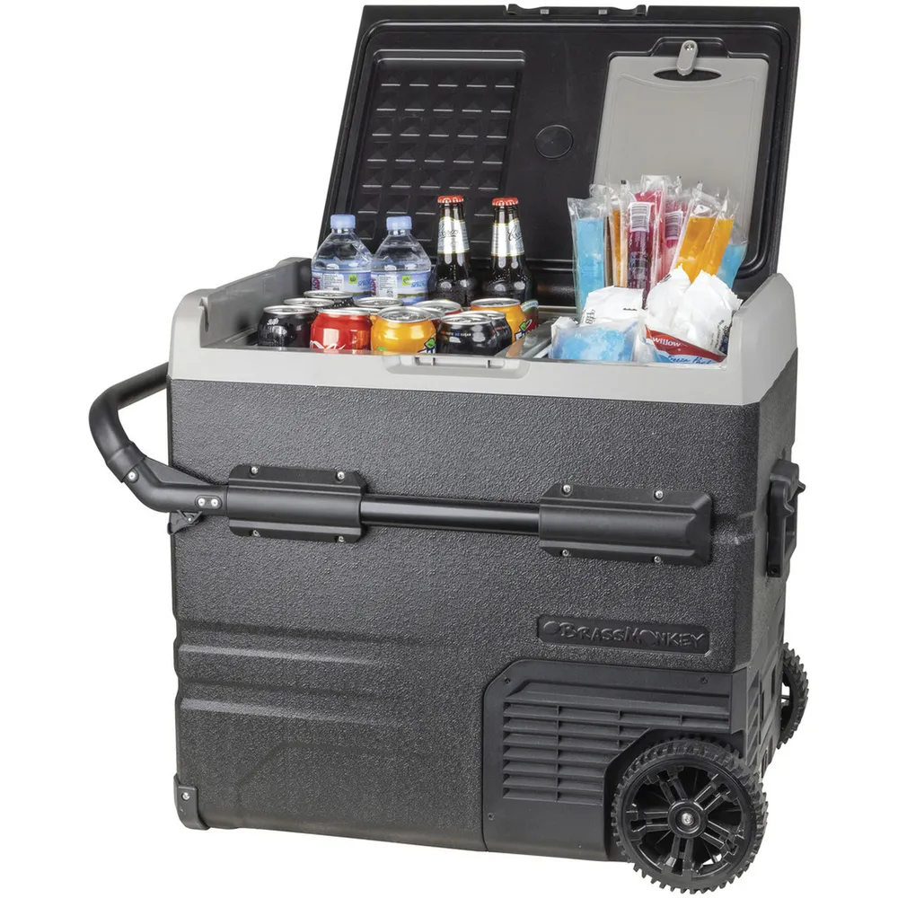 55L Brass Monkey Portable Dual Zone Fridge/Freezer with Wheels and ...