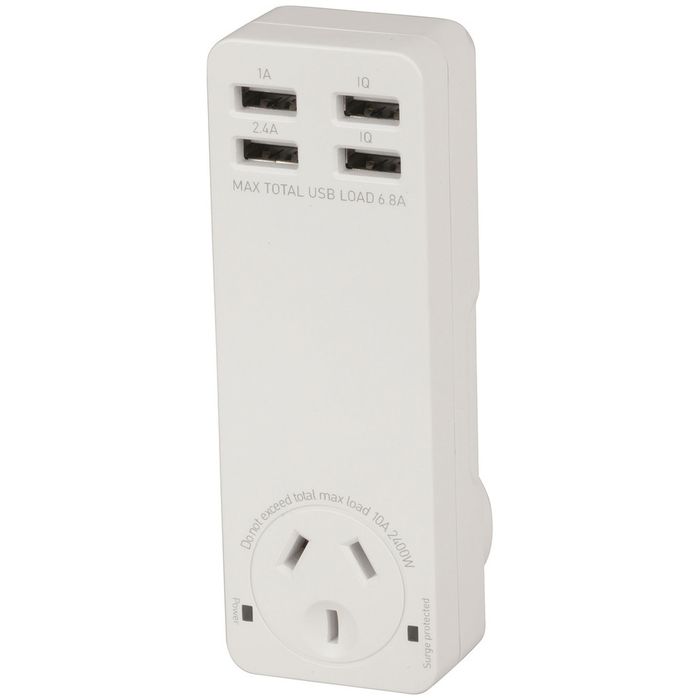 4 Way Surge Protected Switch Power Board With 2 X Usb Type A 1 X Type 8119