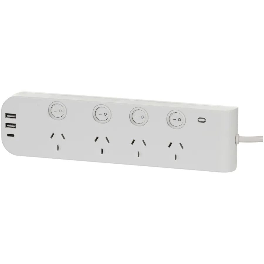 4 Way Surge Protected Switch Power board with 2 x USB Type-A + 1 x Type ...