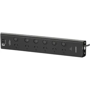 Work Bench 6 Way Surge Protected Individual Switch Power Board with 2 x ...