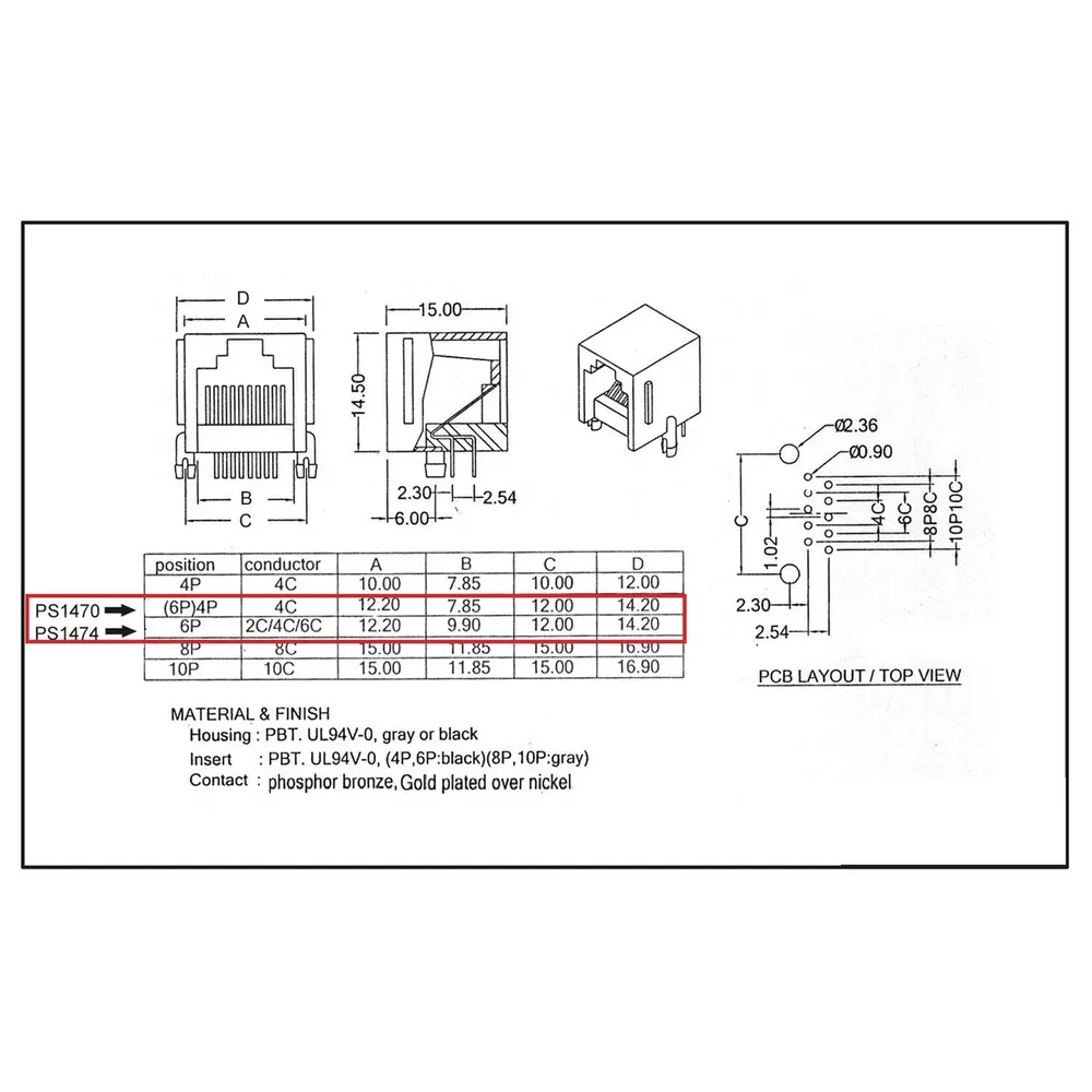 PCB Modular Sockets 4/4 - RJ11 | Jaycar Australia