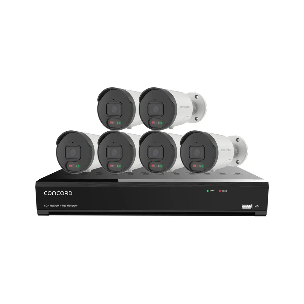 Concord 8 Channel 4K NVR Kit with 6 x 4K Bullet Cameras featuring Red ...