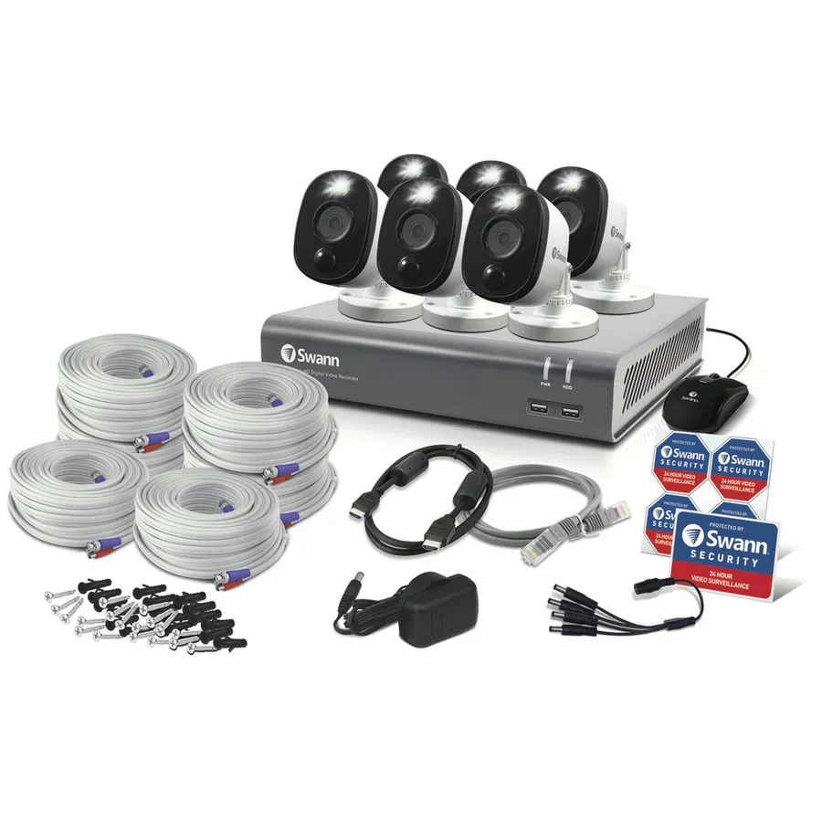 Swann 8CH 1080p DVR Kit with 6 x 1080p PIR Bullet cameras with Warning ...