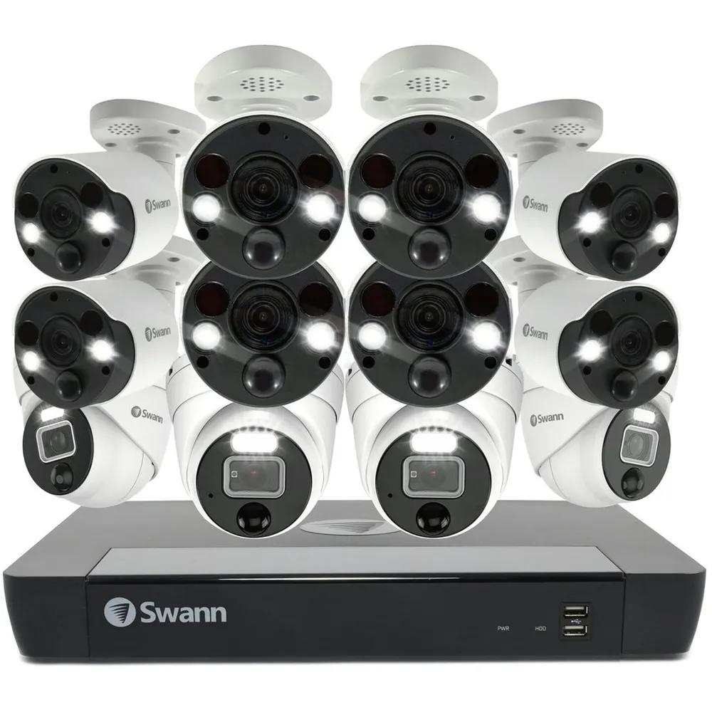 Swann 16CH 6K NVR Kit with 8 x 6K PIR Spot Light Bullet cameras and 4 x 6K PIR Dome Cameras ...