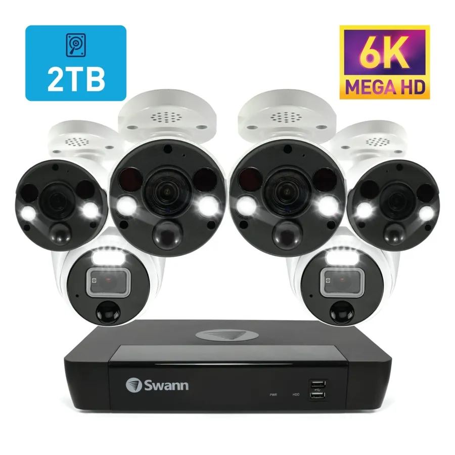 Swann 8CH 6K NVR Kit with 4 x 6K PIR Bullet Cameras 2 x 6K PIR Dome Cameras SWNVK-890004FB2D ...