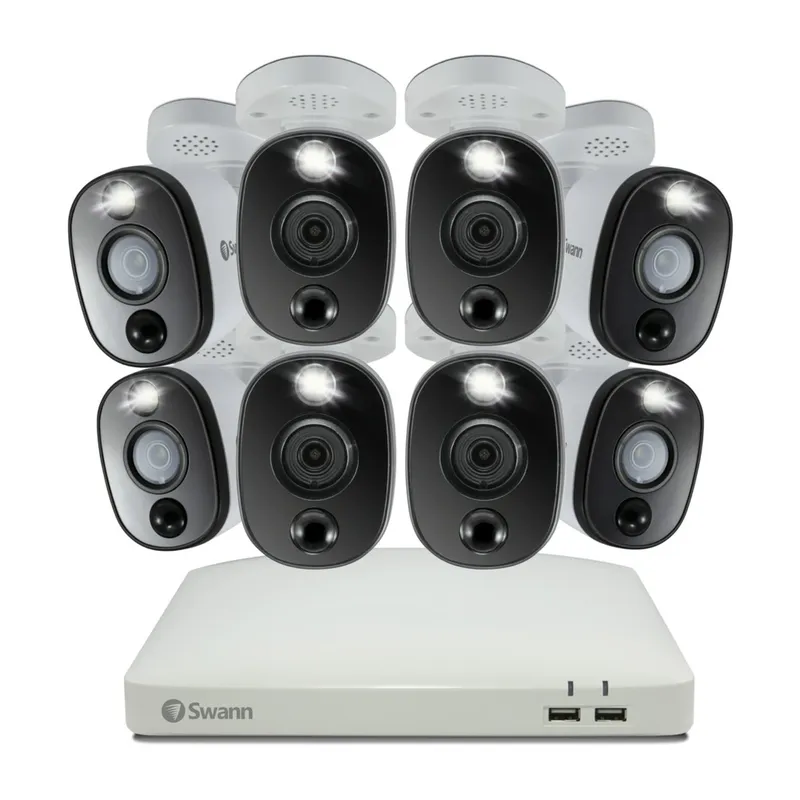 Swann Pro 8CH 4K DVR Kit with 1TB 8 x 4K Sensor Warning Light + Siren Analog Bullet Cameras ...