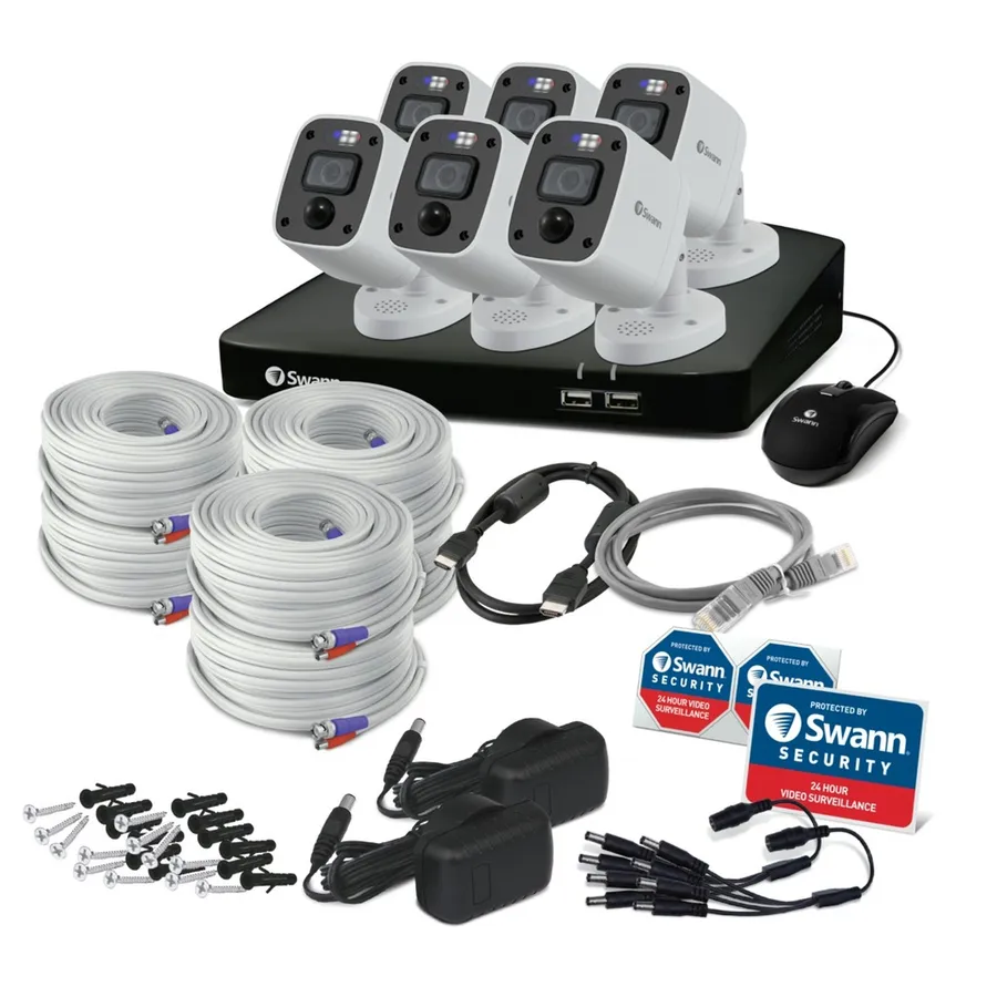 Swann 8CH DVR Kit with 6 x PRO-4KMQB Bullet Enforcer Analog Cameras w ...
