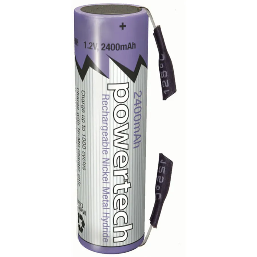 1.2V AA 2400mAH Rechargeable Ni-MH Powertech Battery - Solder Tag ...