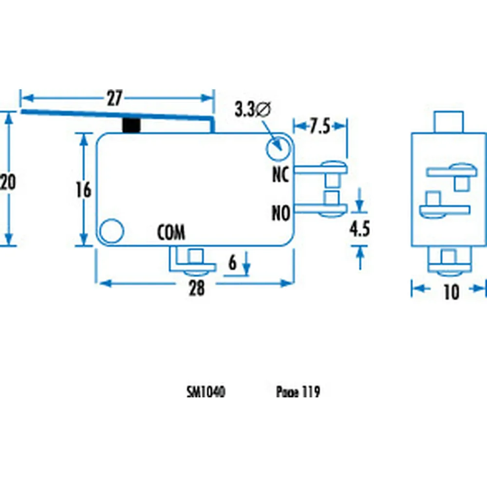 SPDT 250VAC 10A Micro Switch with Lever | Jaycar Australia