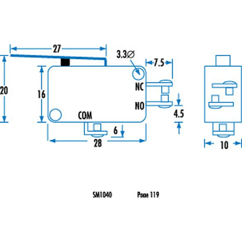 SPDT 250VAC 10A Micro Switch with Lever | Jaycar Australia