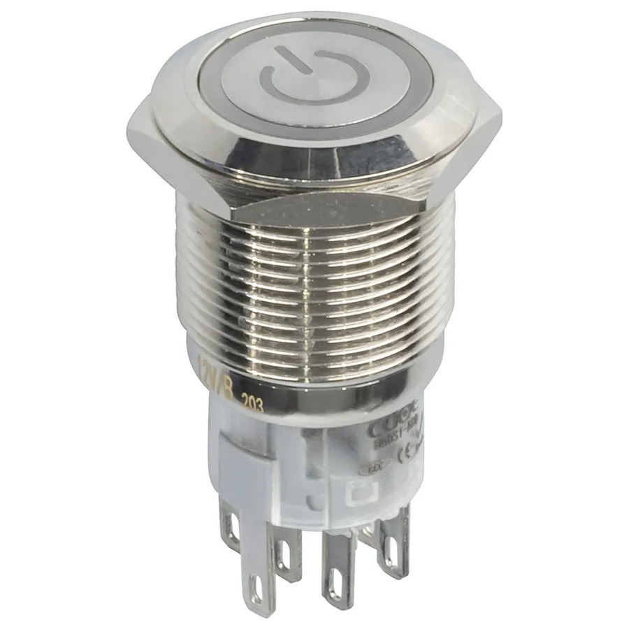 Blue 19mm IP67 Metal Pushbutton Momentary Switch with Illuminated Power ...