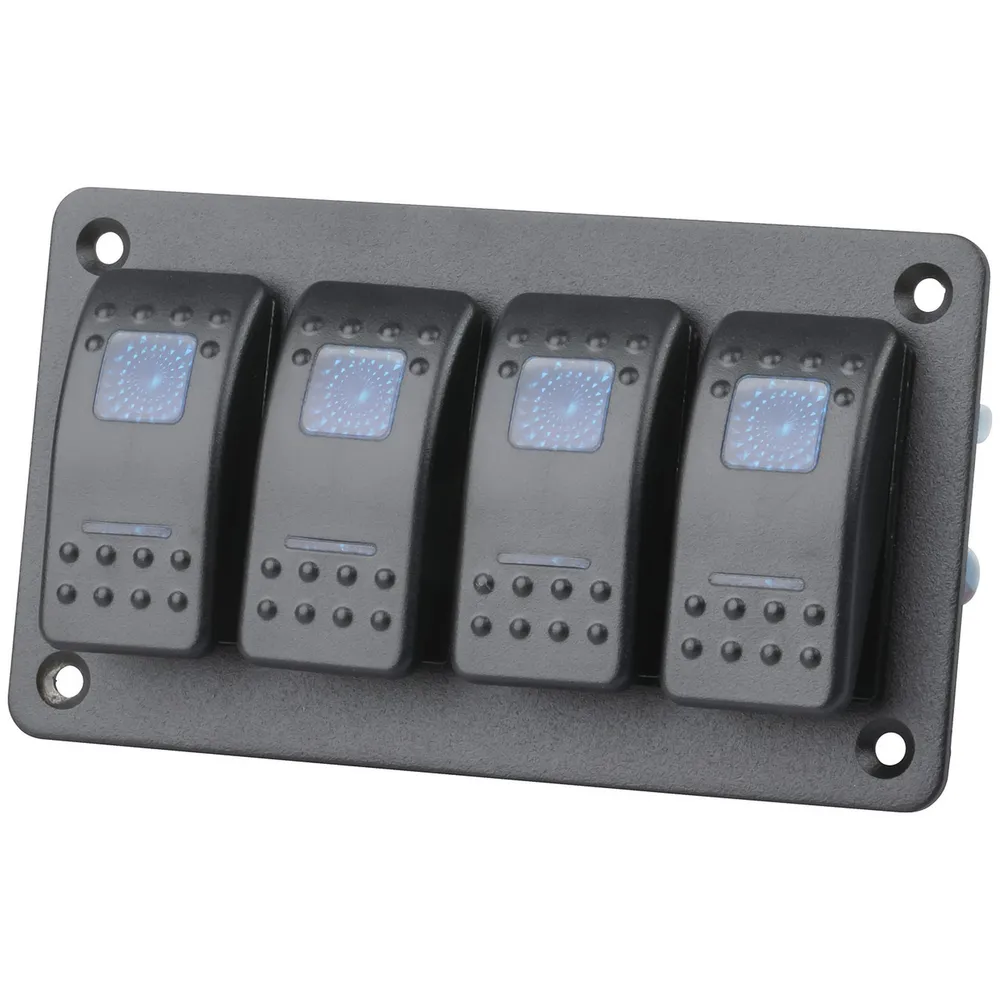 4 Way Illuminated Blue Rocker Switch Panel | Jaycar Australia
