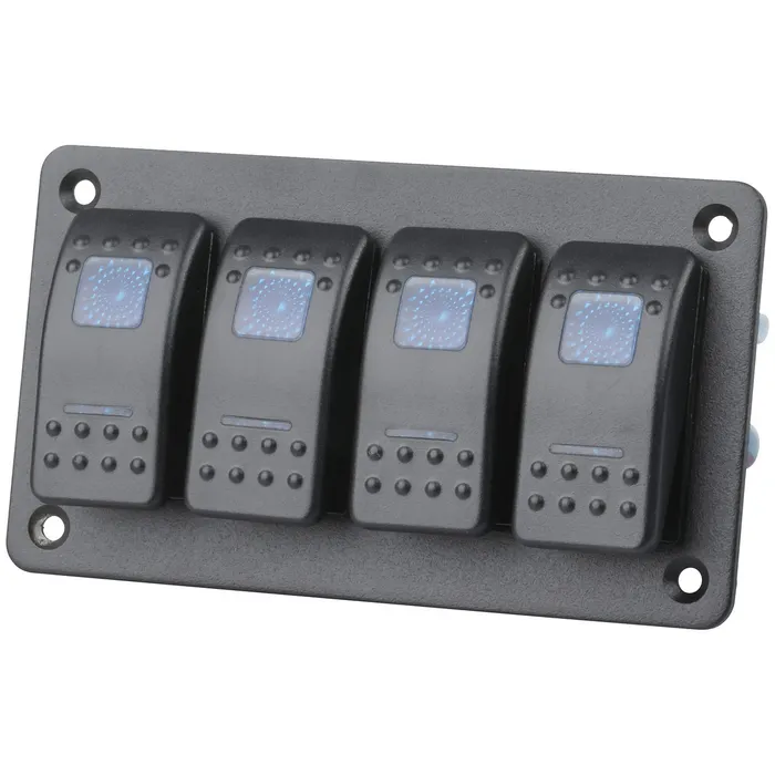 4 Way Illuminated Blue Rocker Switch Panel | Jaycar Australia
