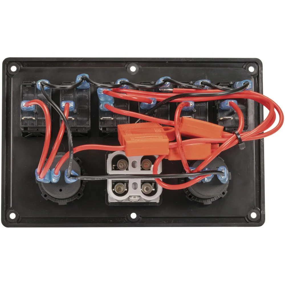 6 Way Illuminated Switch Panel With USB, 12V and 2 x Battery Plugs ...