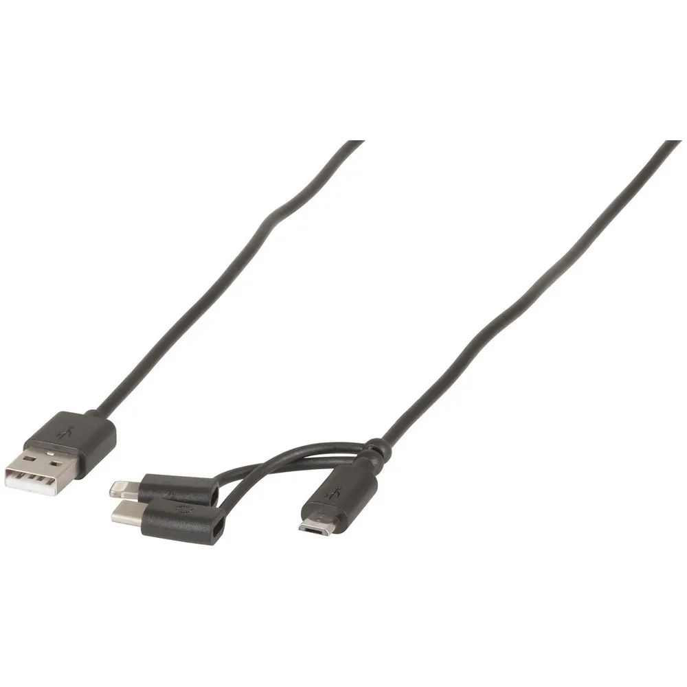 USB lead with 3 in 1 Micro B / Type-C / Lightning Connector - 1m ...