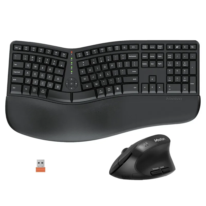 Meetion Ergonomic Wireless Wave Keyboard and Vertical Mouse Combo ...