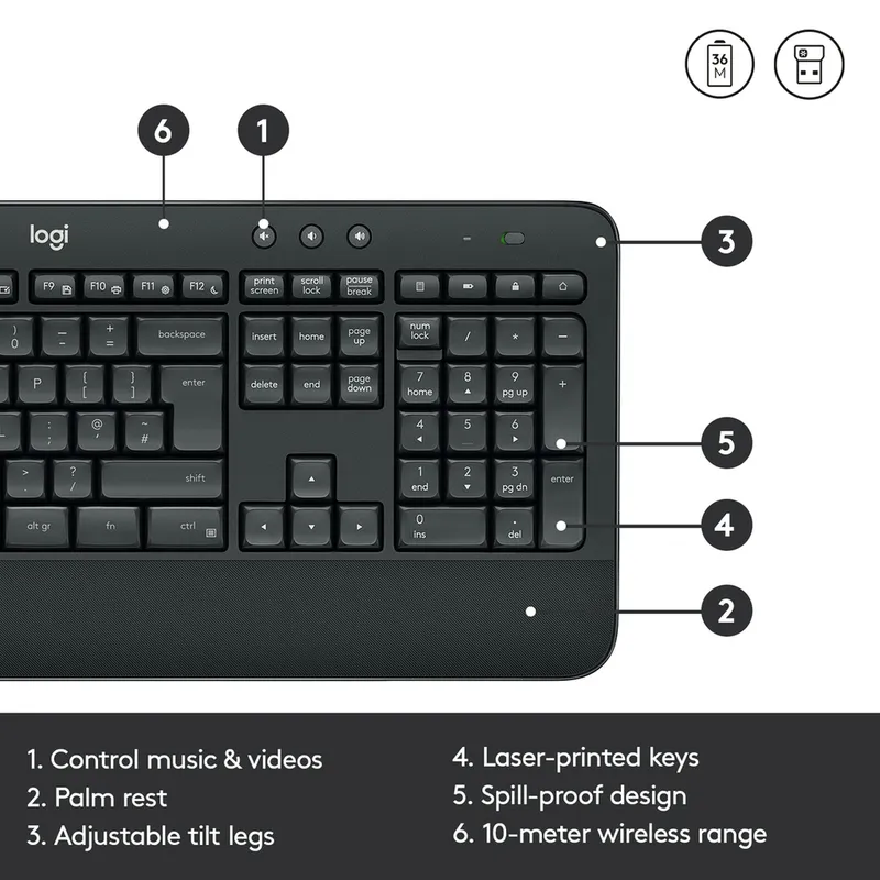 Logitech® MK545 2.4GHz Advance Wireless Keyboard and Mouse Combo ...