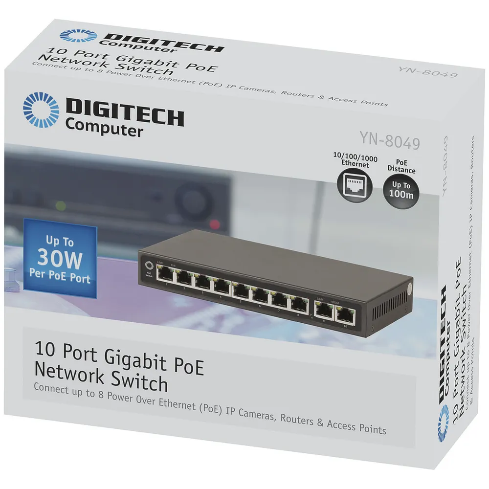 10 Port Gigabit PoE Network Switch | Jaycar Australia