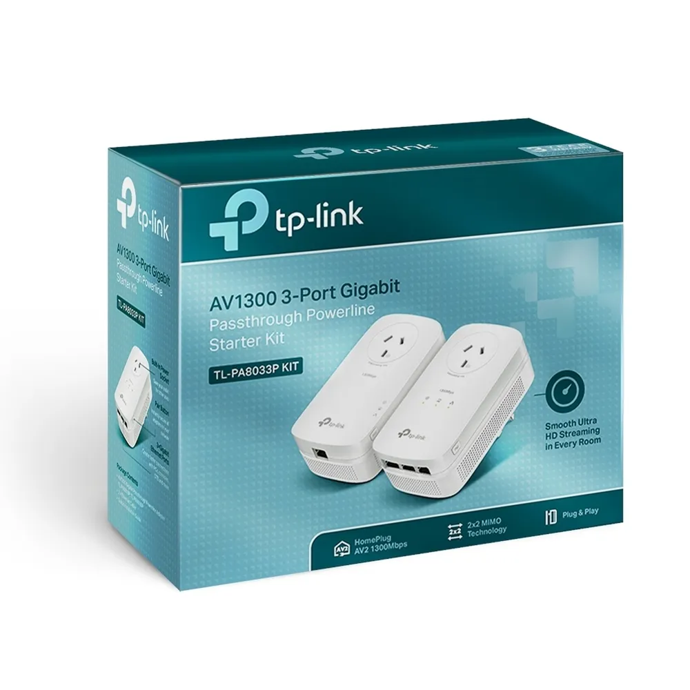 TP-Link AV1300 3 Port Gigabit Pass-through Powerline Starter Kit ...